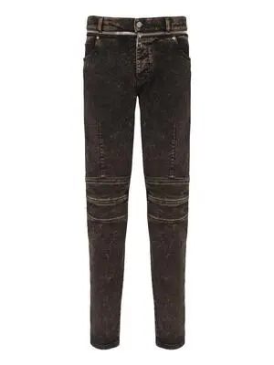 Balmain Slim-fit Jeans With Zipped Belt And Knee Cut-outs - Black