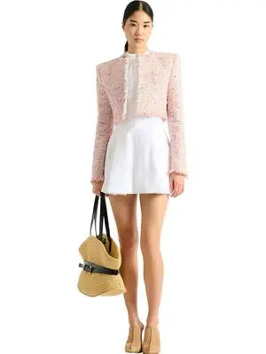 Balmain Cropped Tweed Jacket With Vintage Metal Button Detail - Pink
