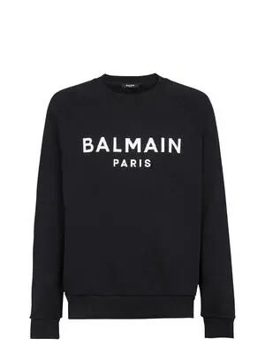 Balmain Cotton Sweatshirt With Metallic Logo Print - Black