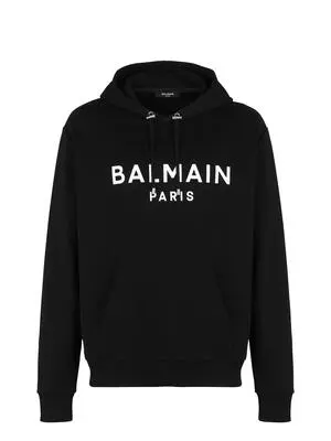 Balmain Paris Logo Print Hooded Sweatshirt - Black