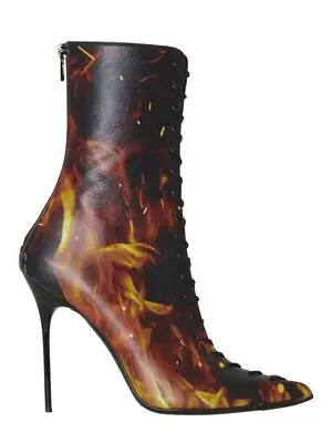 Balmain Uria Ankle Boots In Fire Print Leather - Orange