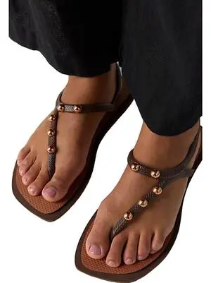 Havaianas Studded Embellished Thong Sandals - Coffee/rust