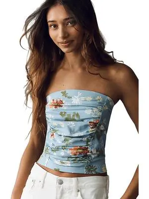 PILCRO Cotton Blend Tube Top - Blue Pattern
