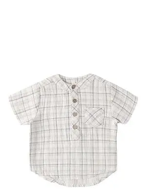 QUINCY MAE Short Sleeve Plaid Shirt With Mandarin Collar - Blue