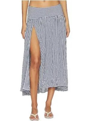 GUIZIO Alegra Low Rise Maxi Skirt In Navy - Navy Plaid