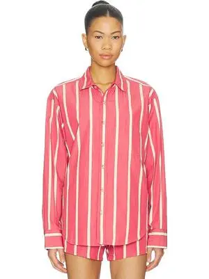 Donni. The Pop Shirt Striped Cotton Button-down - Raspberry