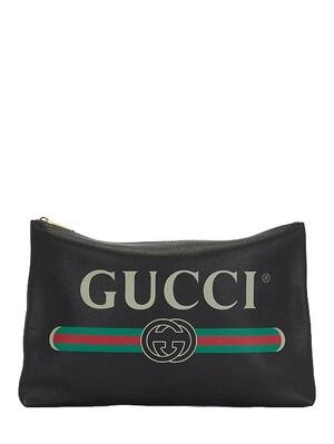 FWRD RENEW Gucci Logo Portfolio Clutch - Black