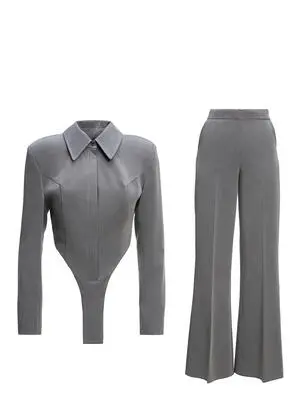 BLUZAT Set: Body Shirt And Straight Trousers - Grey
