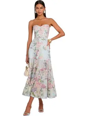Charo Ruiz Ibiza Strapless Floral Print Tiered Maxi Dress - Blue Botanic
