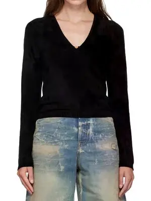 Amiri V-neck Embellished Top - Black