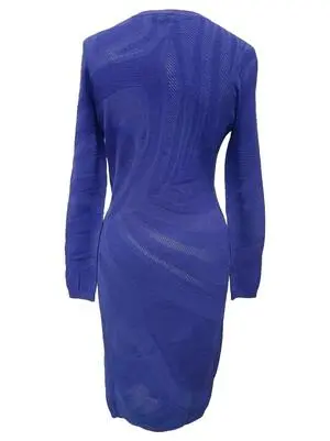 Versace Wavy Pattern Long Sleeve Midi Dress - Blue