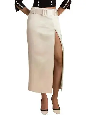CONTESSA MILLS Morgaine Belted Side-slit Skirt - Neutrals