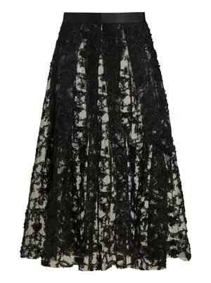 CONTESSA MILLS Raven Floral-appliqué Sheer Midi Skirt - Black