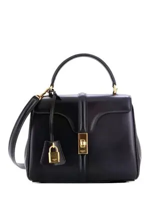 Celine 16 Top Handle Bag In Smooth Calfskin - Black