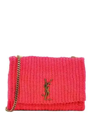Saint Laurent Monogram Raffia Shoulder Bag - Pink