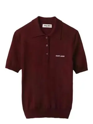 Miu Miu Wool Knit Intarsia Logo Polo Shirt - Red