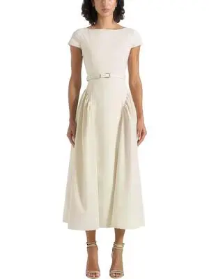 Manière De Voir Maniere De Voir Gaia Belted Pleated Dress Off White - Neutrals