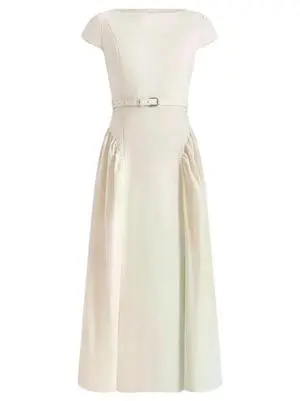 Manière De Voir Maniere De Voir Gaia Linen Boat Neck Belted Midi Dress Neutrals