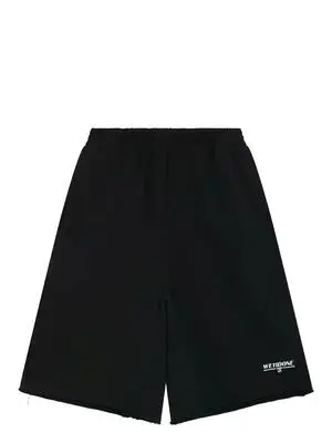 We11Done Logo-print Raw-edge Shorts - Black
