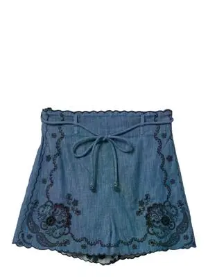 Zimmermann Embroidered Scalloped-edge Shorts - Blue