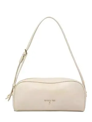 Patrizia Pepe Leather Tote Bag With Logo Plaque - Neutrals