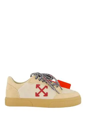 Off-White Vulcanized Low Leather Sneakers With Arrow Motif - Beige