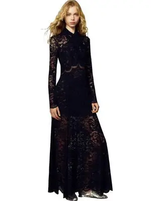 Rabanne High-neck Lace Maxi Dress - Black