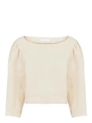 Chloé Puff-sleeved Cropped Linen Top - White