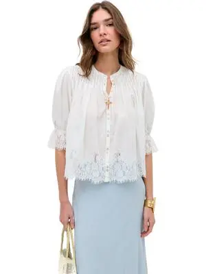 Rixo Erika Lace Trimmed Shirt - White
