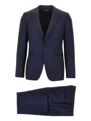 Zegna Peak-lapel Single-breasted Suit - Navy