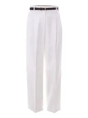 Max Mara Belted Pleated Trousers - White
