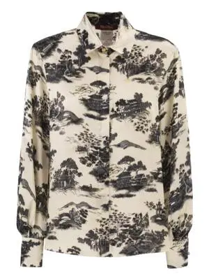 Max Mara Msevetro" Toile Print Silk Shirt - Nude