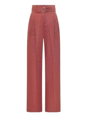Max Mara Belted Pleated Trousers - Brown
