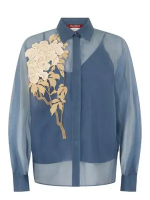 Max Mara Embroidered Sheer Blouse - Blue
