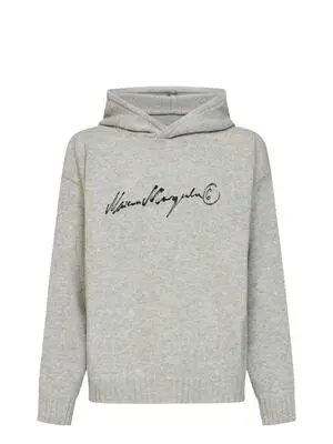 MAISON MARGIELA Embroidered Logo Knitted Hoodie - Grey