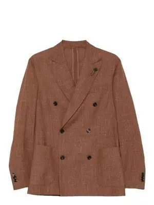LARDINI Double-breasted Peak-lapel Jacket - Brown