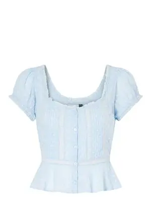 Rixo Short Sleeved Top With Lace Details - Blue