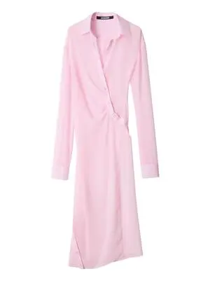 Jacquemus Pareo" Collared Long-sleeve Shirt Dress - Pink