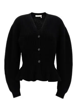 Chloé Ruffled Knit Cardigan - Black