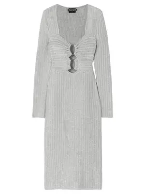 TOM FORD Ribbed Metallic Cutout Midi Dress - Silver