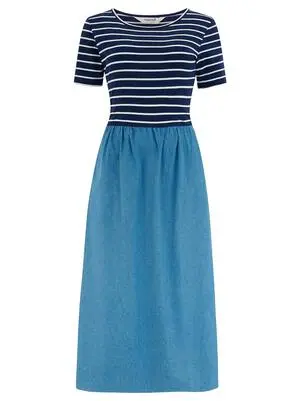 SUGARHILL BRIGHTON Midi Dress With Striped T-shirt Bodice And Denim Skirt - Blue