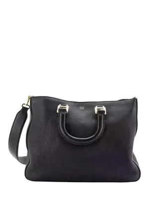 Fendi Selleria Ff Handle Tote Leather Medium Satchel - Black