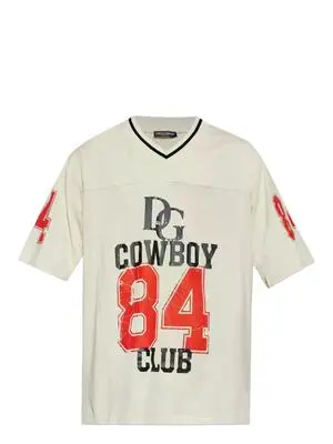 Dolce & Gabbana Logo-print V-neck T-shirt - Neutrals