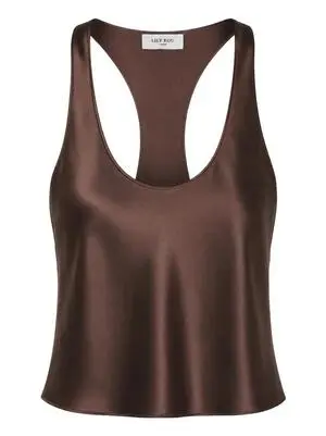 LILY ROU Silk Racer-back Tank Top - Brown