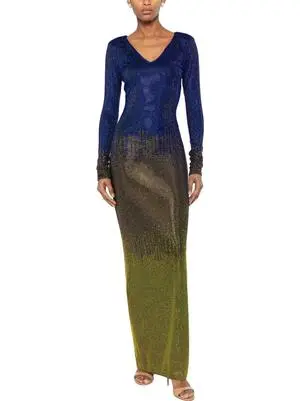 MIRON V-neck Maxi Dress With Glass-stone Embellishment - Blue