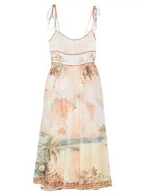 Zimmermann Zimmermann Map-Print Tie-Strap Dress Neutrals