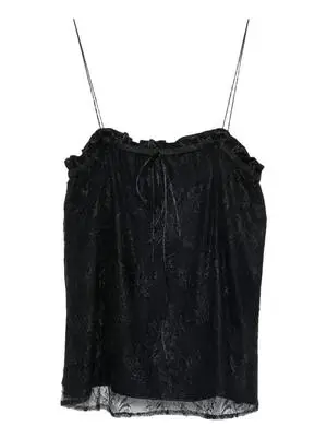 THE NINA STUDIO Lace Detail Ruffled Top - Black