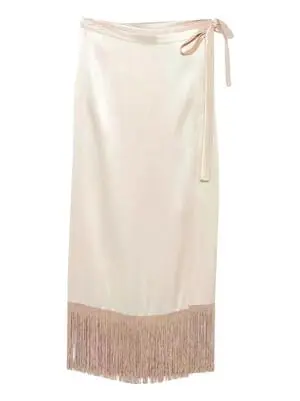 THE NINA STUDIO Fringe-trim Wrap Skirt - Neutrals