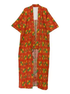A.N.G.E.L.O. VINTAGE CULT Geometric Print Floral Appliqué Kimono - Orange