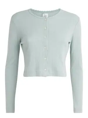 LESET Cotton Pointelle Lounge Cardigan - Green
